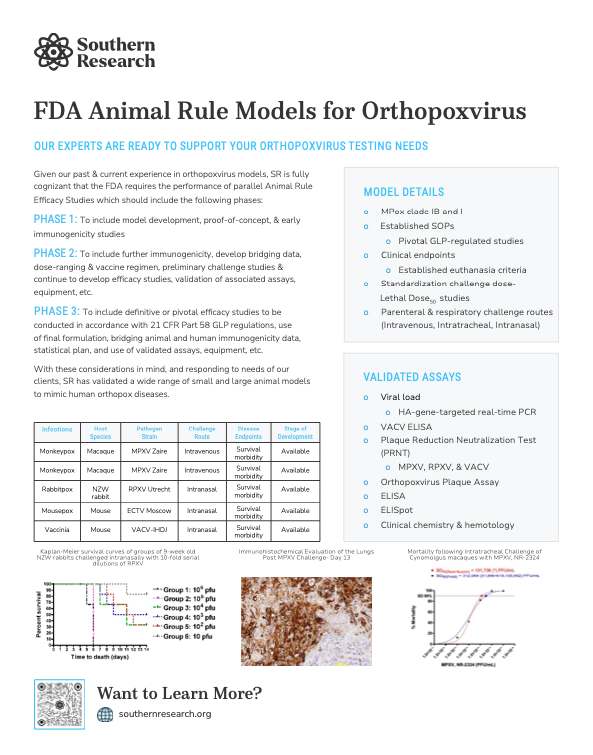 FDA Animal Rule Models for Orthopoxvirus | Southern Research